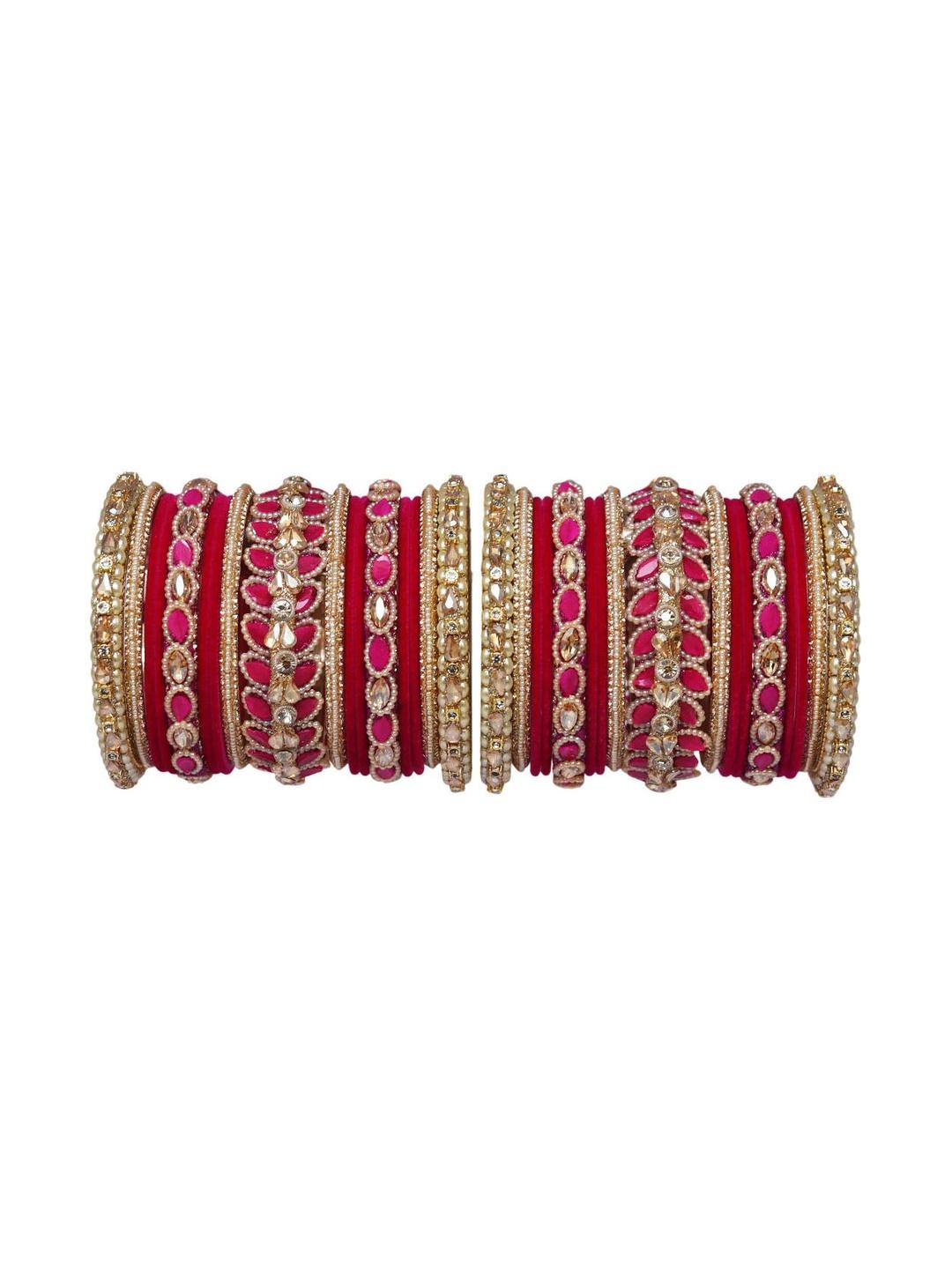 Buy TAJ BRIDAL STORE Set Of 34 Brass Plated Kundan Studded Bangles ...