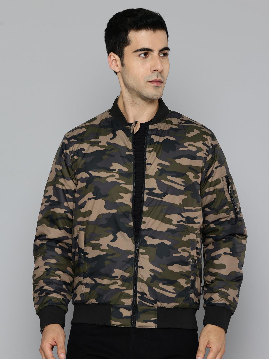 Buy Indian Terrain Camouflage Printed Reversible Padded Bomber Jacket ...