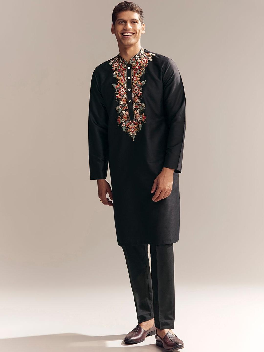 Buy KALKI Fashion Men Resham Embroidered Kurta With Trousers - Kurta ...