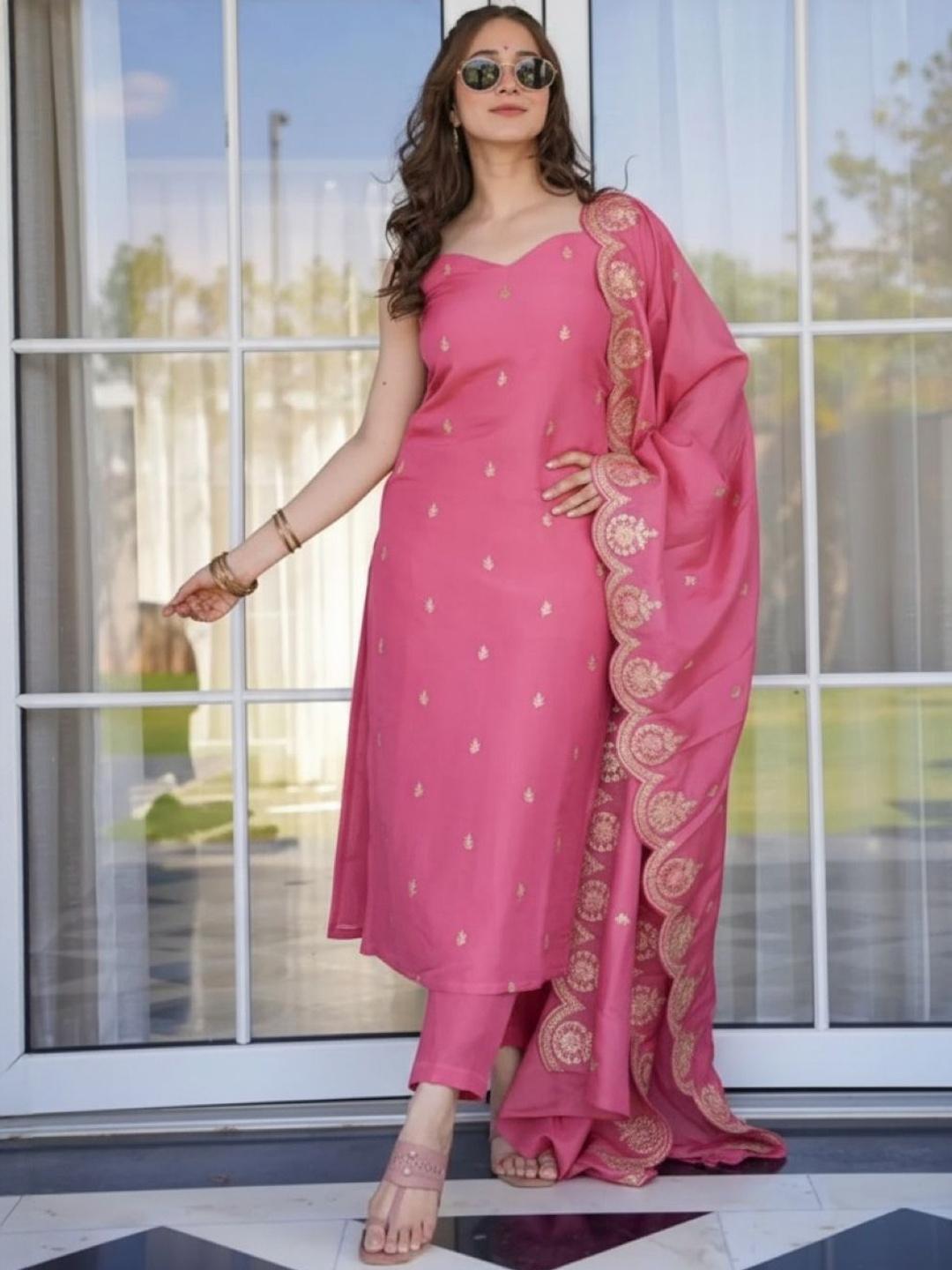 Buy BAPS Ethnic Motifs Embroidered Shoulder Straps Thread Work Kurta ...