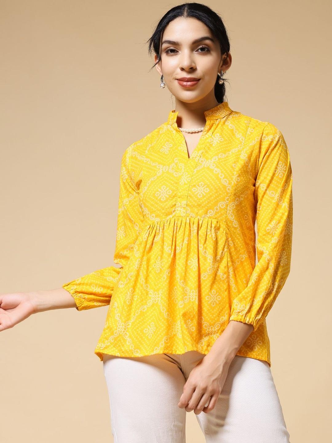 Buy Yellow Ethnic Motif V Neck Empire Top - Tops for Women 37317265 ...