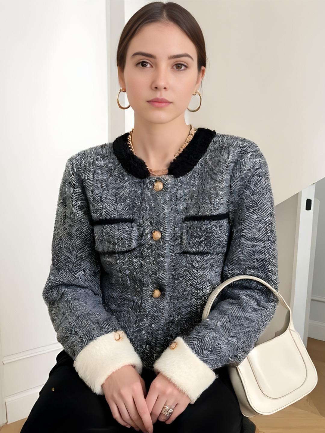 Buy Mast & Harbour Women Collarless Self Design Tailored Jacket ...