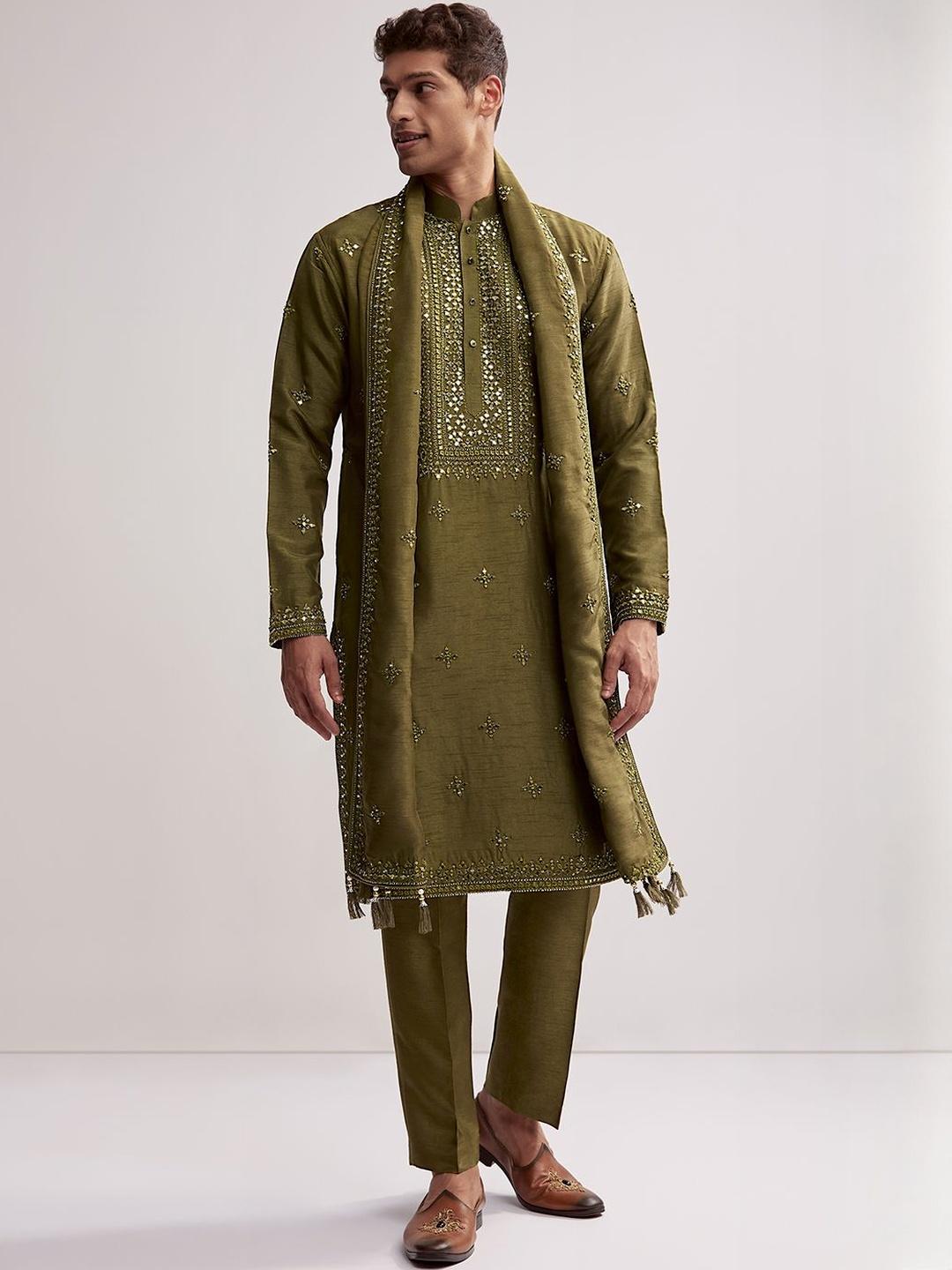 Buy KALKI Fashion Men Ethnic Motifs Embroidered Regular Mirror Work ...