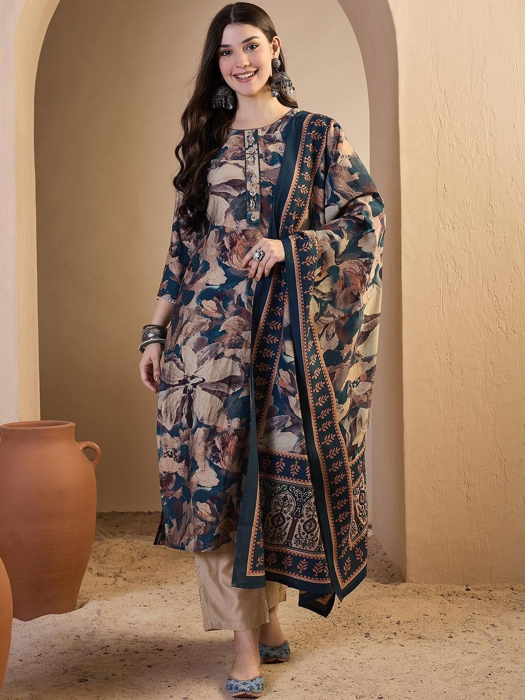 Buy MASSTANI BY INDDUS Women Abstract Printed And Hand Embroidered ...
