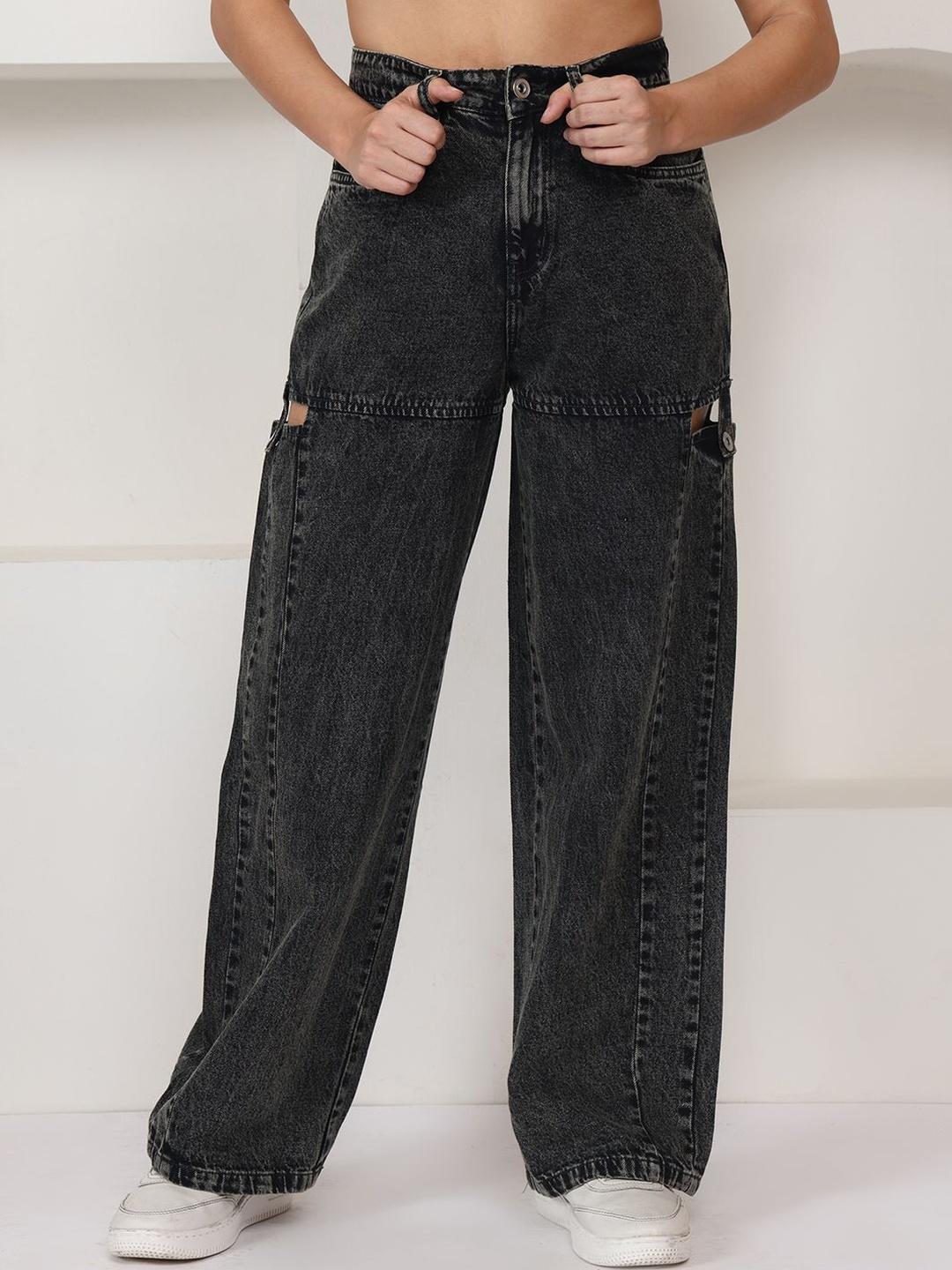 Buy PUELLA Women Baggy Fit High Rise Mildly Distressed Light Fade ...