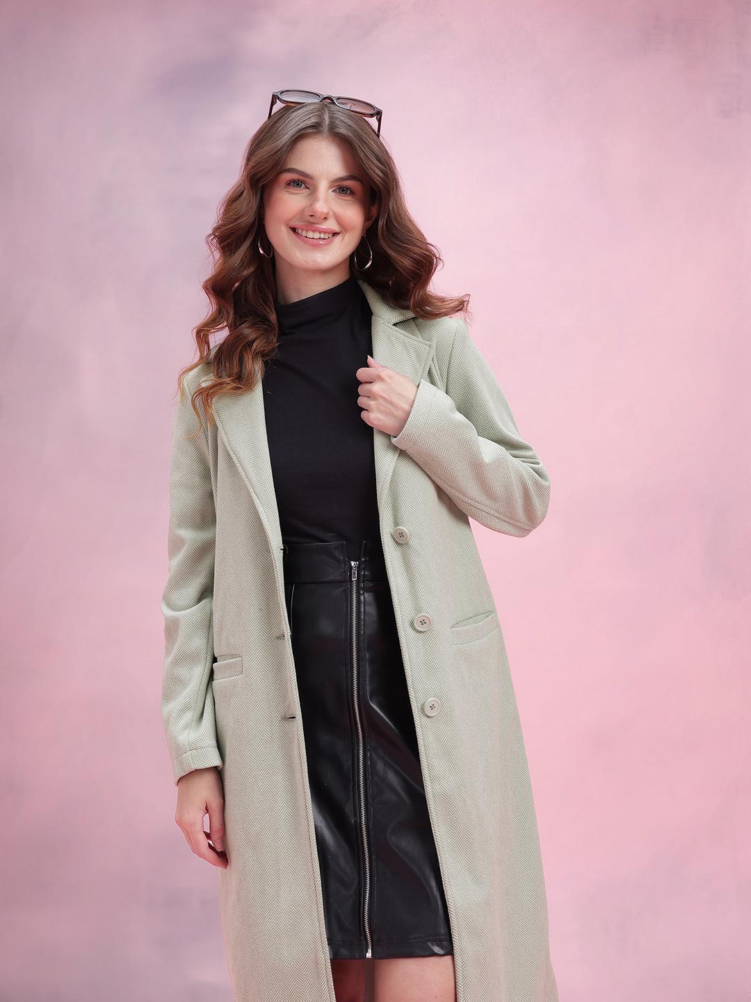 Buy DressBerry Chevron Self Design Notched Lapel Flannel Overcoat ...