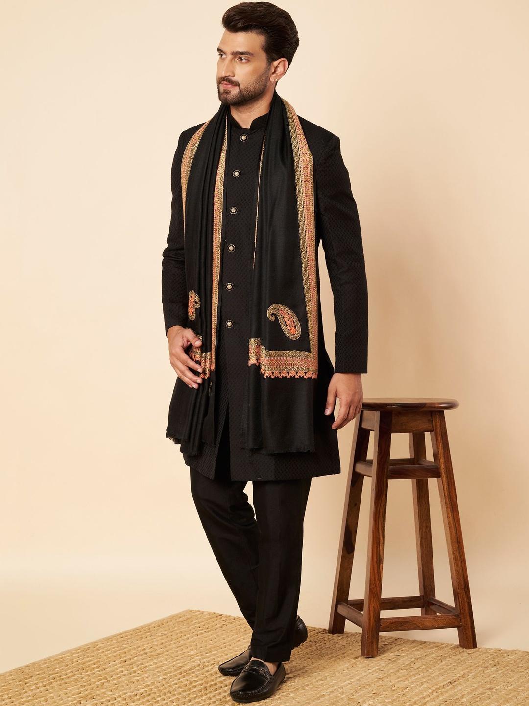 Buy Zamour Men Pure Wool Sozni Embroidered Work Kashmiri Shawl - Shawl ...