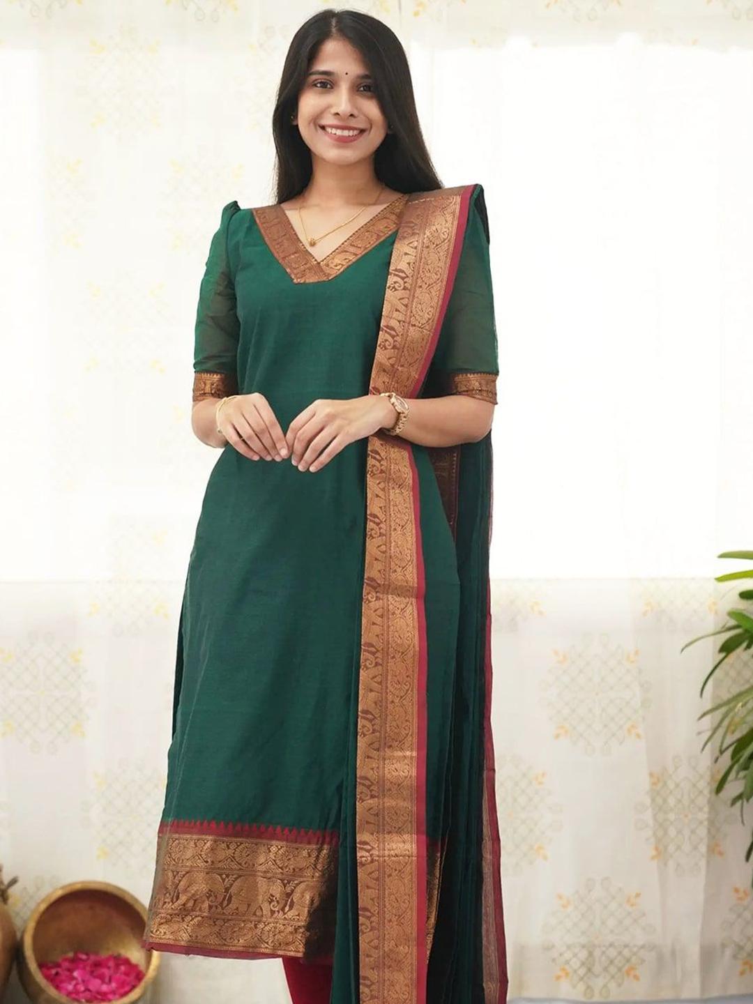 Buy Snofi Creation Woven Design V Neck Jacquard Pure Cotton A Line ...