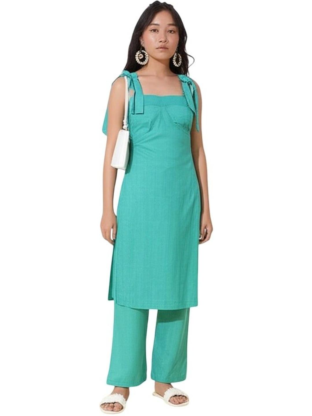 Buy V.T FASHION Square Neck Shoulder Straps Cotton Kurta With Trousers ...