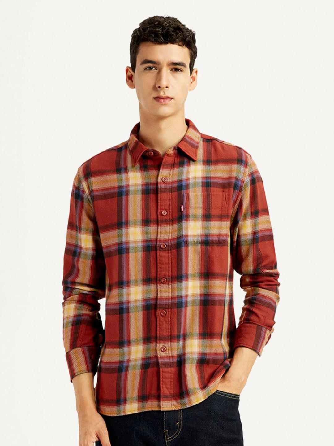 Buy Levis Men Classic Slim Fit Tartan Checked Spread Collar Pure Cotton ...
