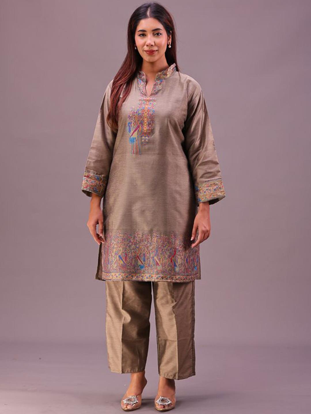 Buy SWI Stylish Printed Mandarin Collar Tunic With Trousers Co Ords ...