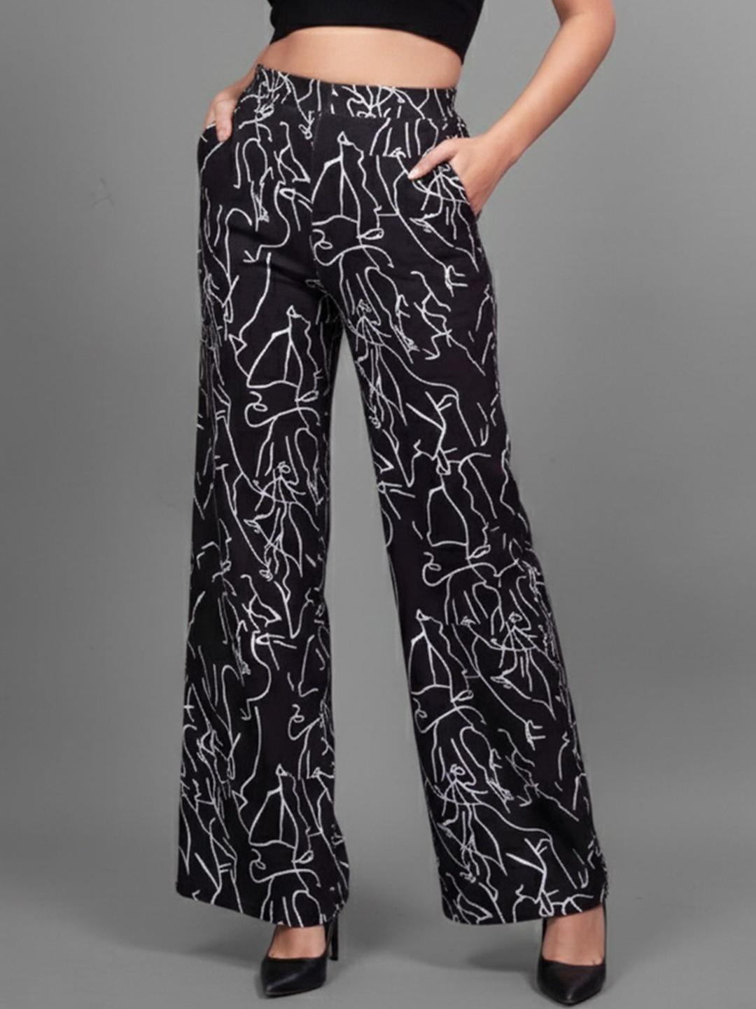 Buy DTR FASHION Women Printed Classic Pleated Wide Leg Parallel ...
