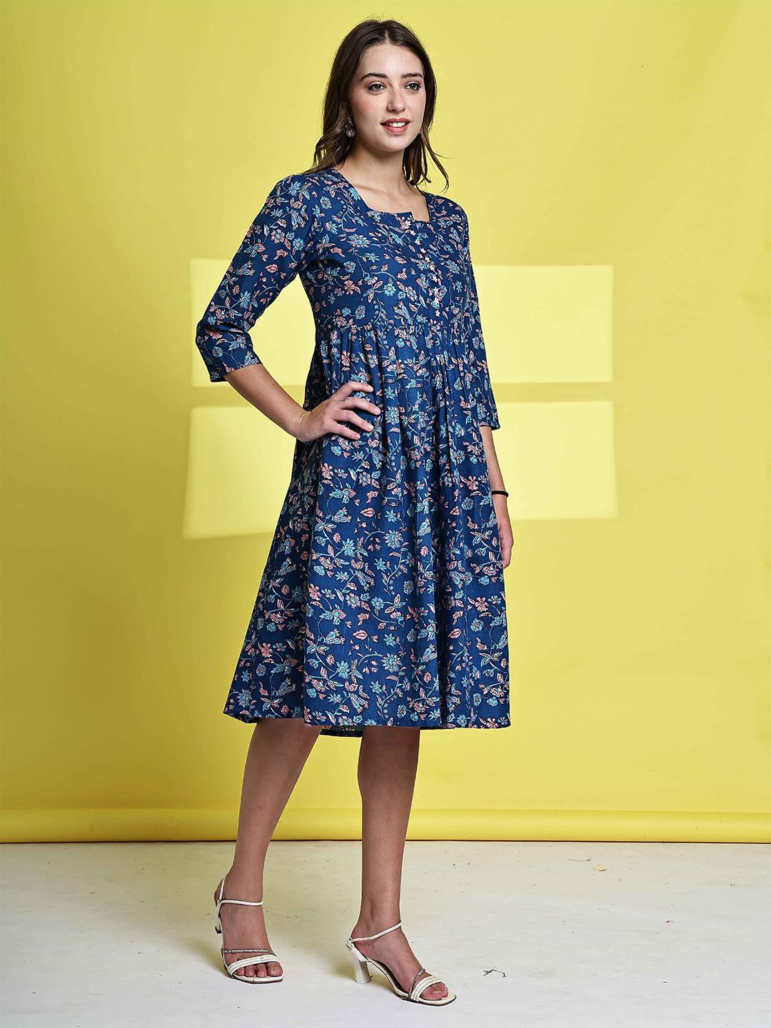 Buy Roly Poly Women Square Neck Floral Print Fit & Flare Dress ...