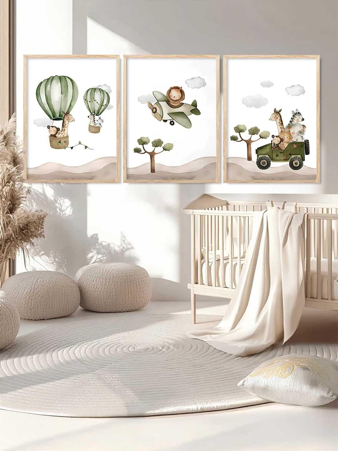 Buy WALLLANE Set Of 3 White Wood Cartoon Art Framed Posters - Wall Art ...