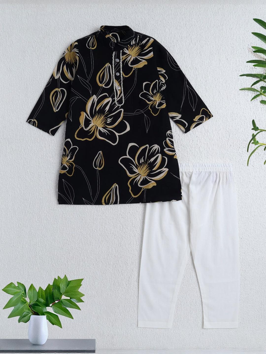 Buy The Magic Wand Boys Floral Printed Regular Pure Cotton Kurta With ...