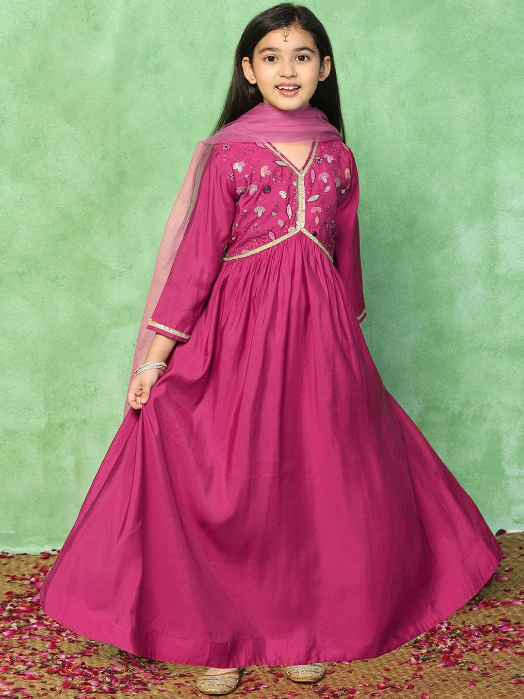 Buy BAESD Girls Ethnic Motif Embroidered V Neck Ethnic Dress With ...