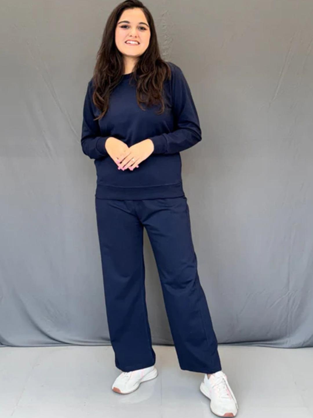 Buy GlamZei Women's Navy Blue Solid Round Neck Cotton Sweatshirt ...