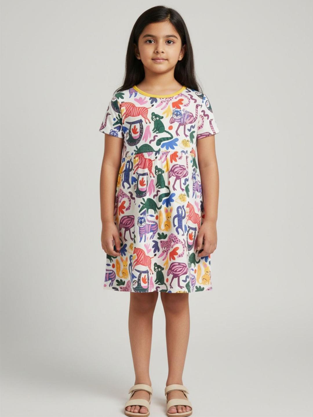 Buy Biglilpeople Girls Floral Printed Round Neck A Line Dress - Dresses ...