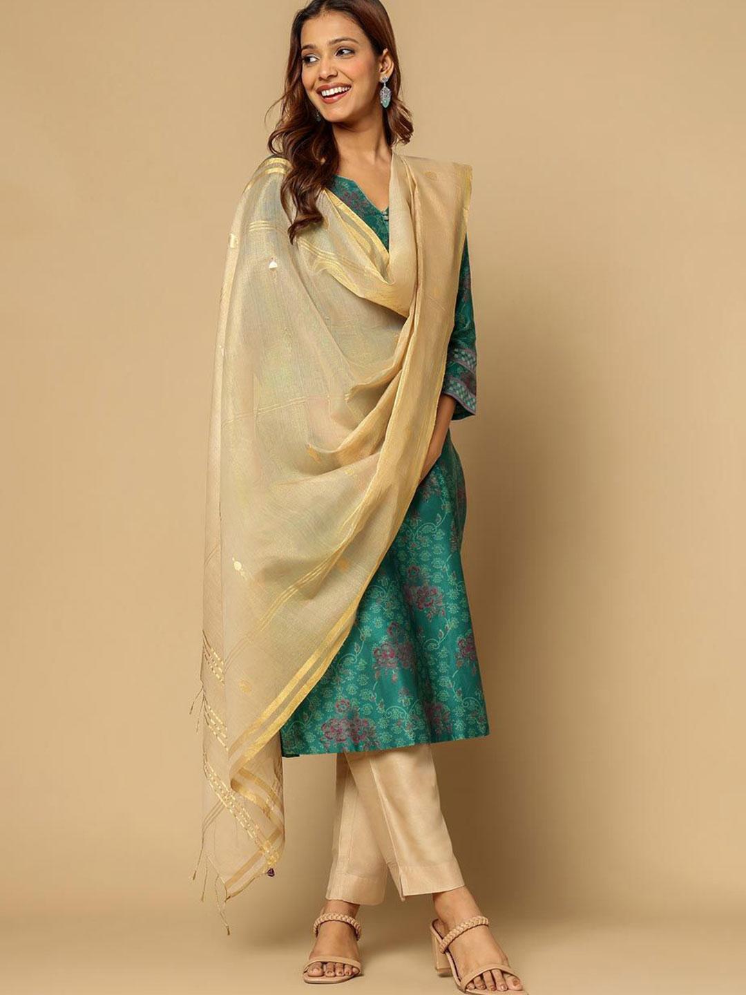 Buy Fabindia Polka Dots Woven Design Zari Work Cotton Silk Chanderi ...