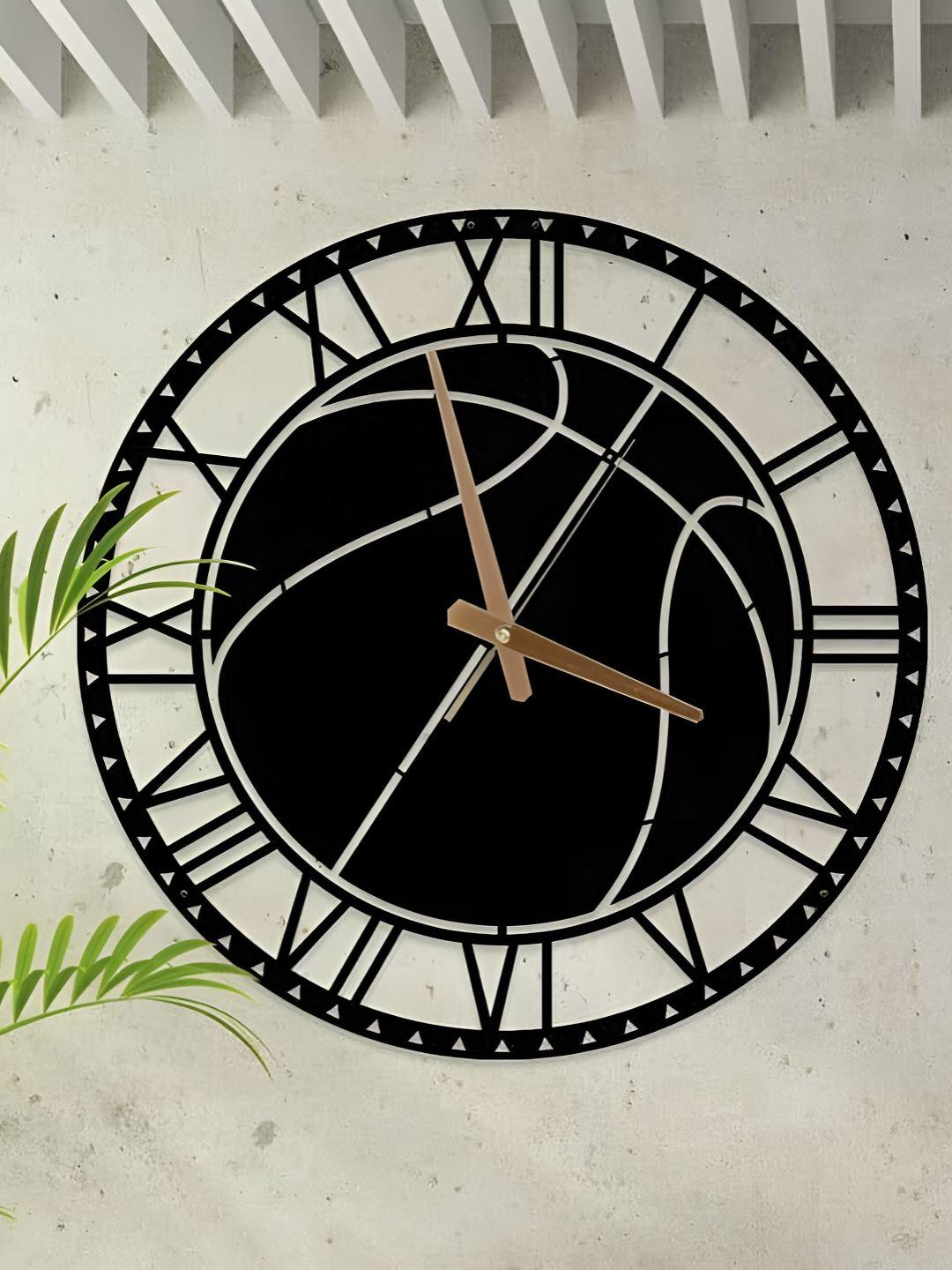 Buy QEZNEF Black And Brown Geometric Traditional Analogue Wall Clock ...