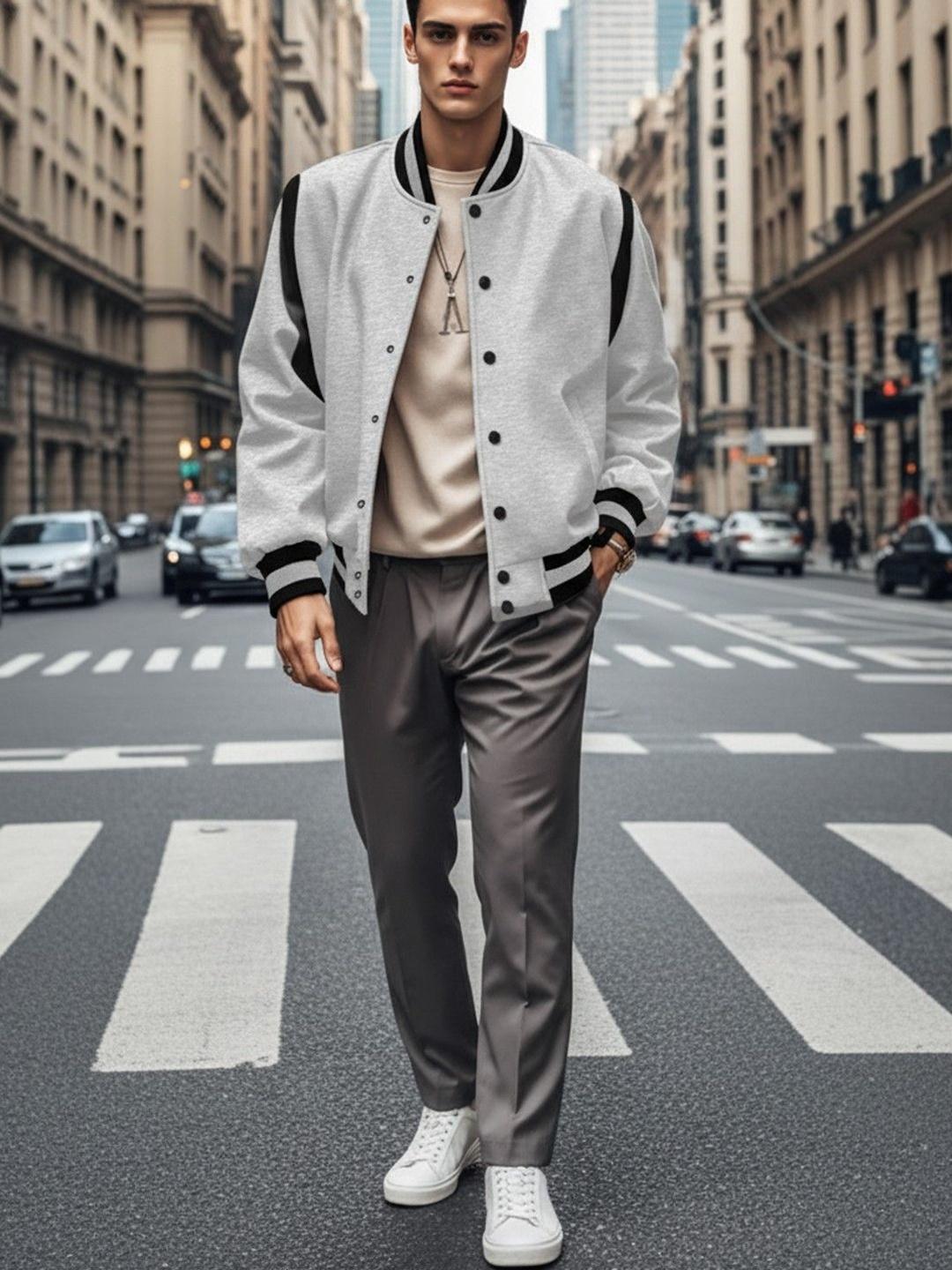 Buy HERE&NOW Men Striped Varisty Jacket - Jackets for Men 37359463 | Myntra