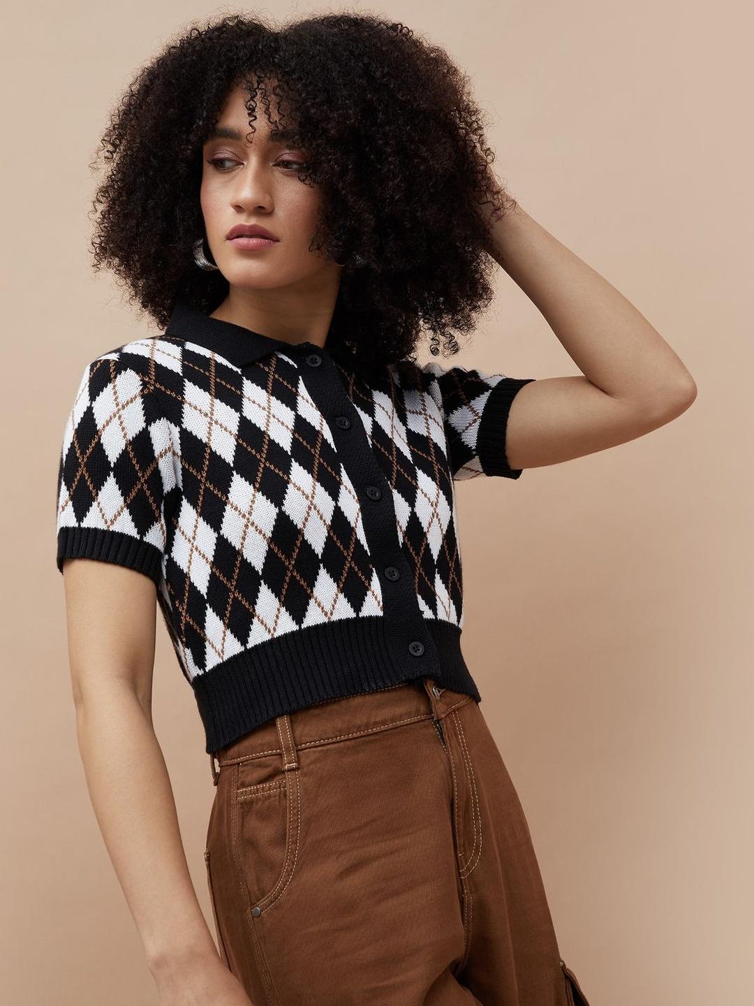 Buy Ginger By Lifestyle Women Checked Shirt Collar Cotton Crop Top ...