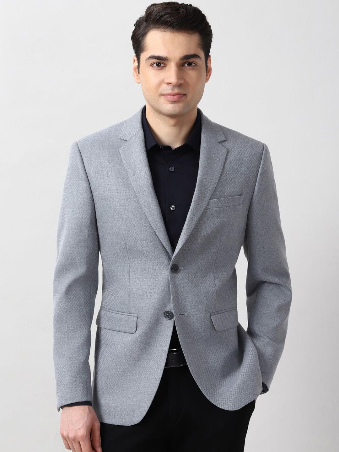 Buy Peter England Elite Textured Notched Lapel Slim Fit Single Breasted ...
