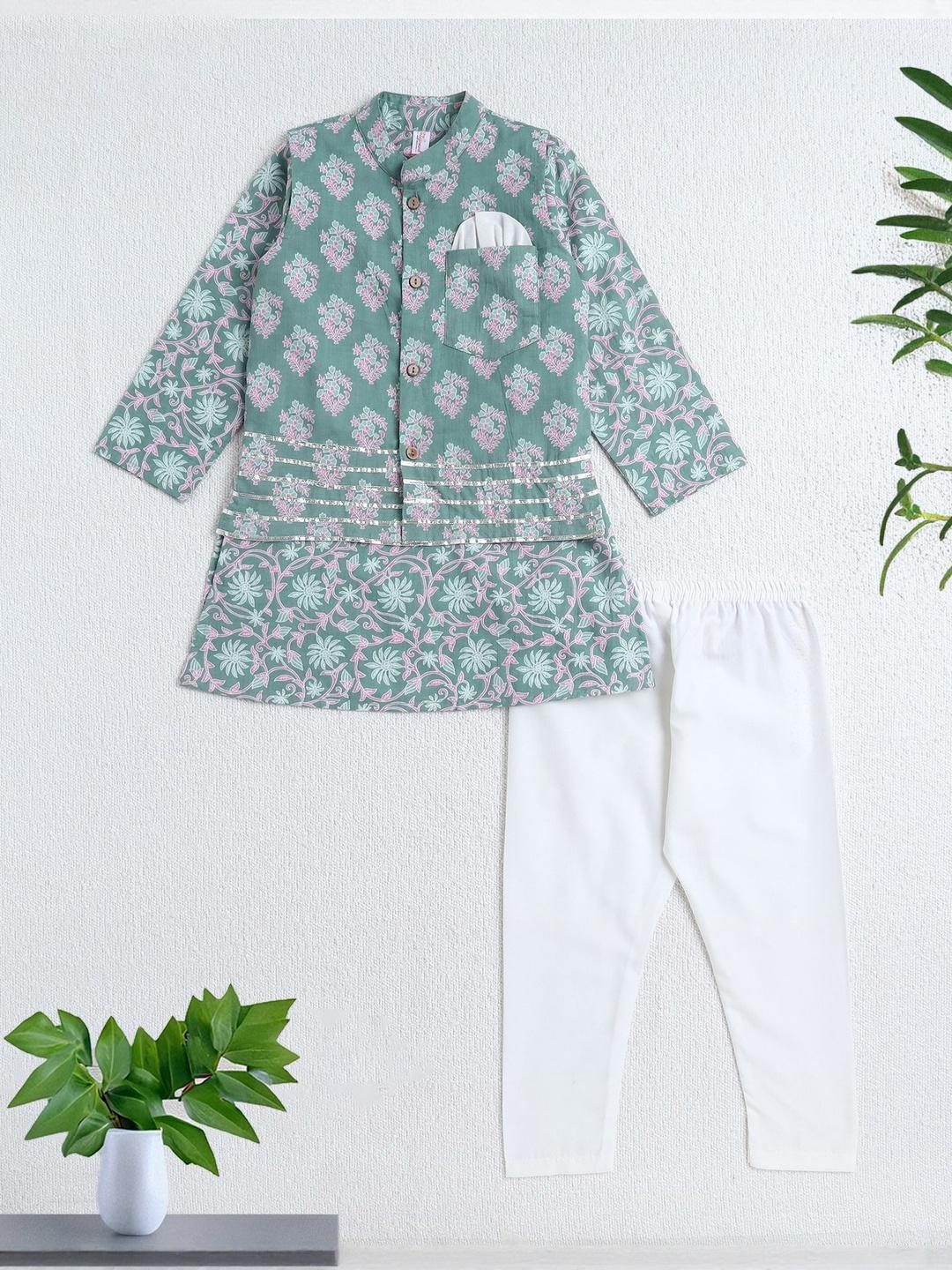 Buy The Magic Wand Boys Floral Printed Regular Pure Cotton Kurta With ...