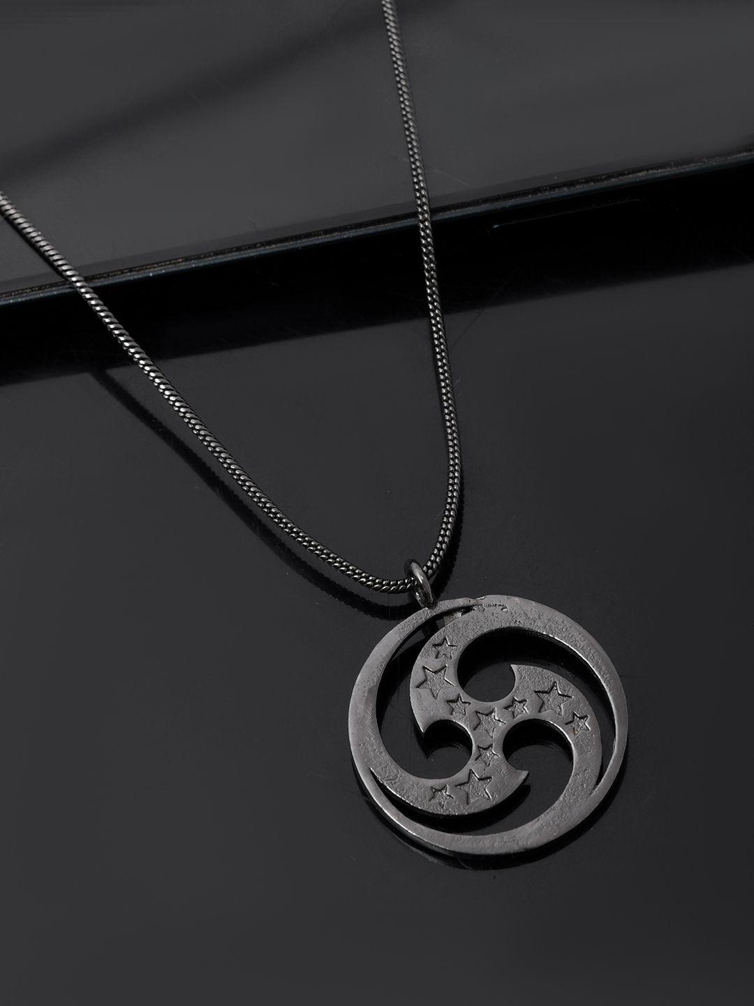 Buy Voylla Men Rhodium Plated Eclipse Cosmic Swirl Star Circular ...