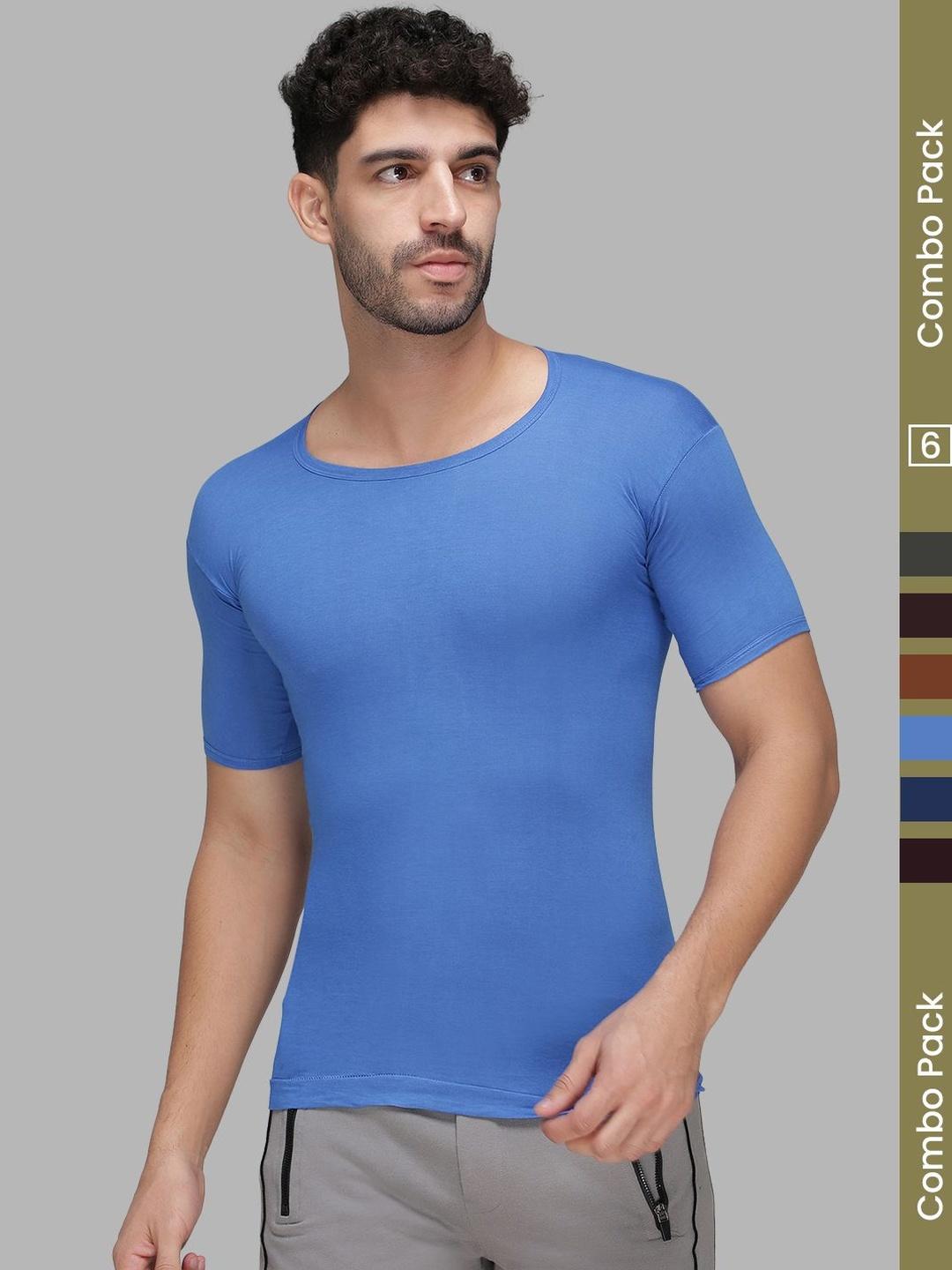 Buy Amul Comfy Men Pack Of 6 Cotton Multicolour Vest With Sleeve ...