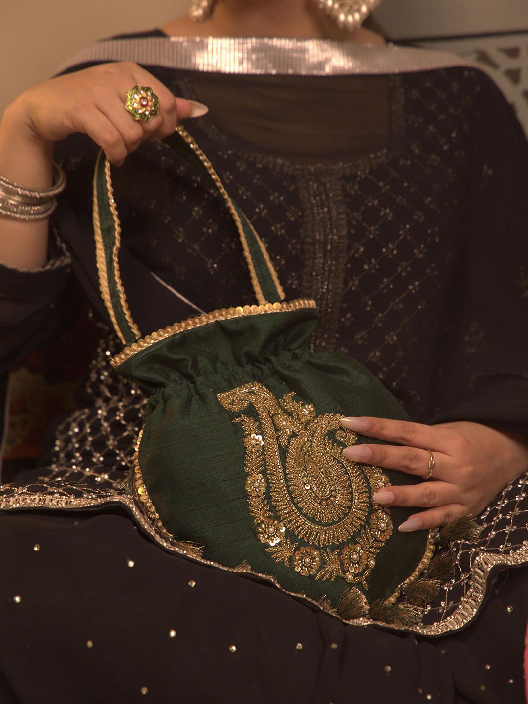 Buy Suave Bags Ethnic Motifs Embellished Structured Handheld Potli Bag ...