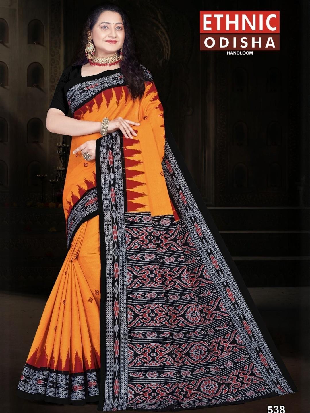 Buy ETHNIC ODISHA HANDLOOM Ethnic Motifs Pure Cotton Sambalpuri Saree ...