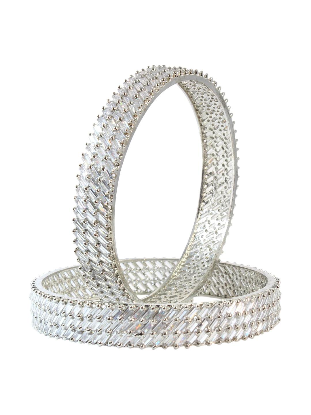 Buy Shiv Jewels Set Of 2 Silver Plated Cubic Zirconia Studded Bangles ...