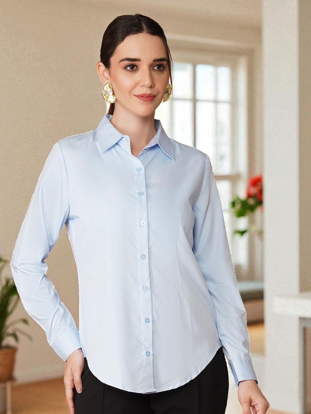 Buy Oomph! Women Tailored Fit Solid Spread Collar Pure Cotton Casual ...