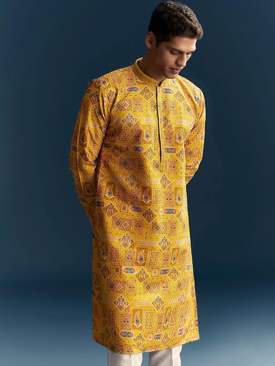 Buy KALKI Fashion Men Ethnic Motifs Printed Kurta With Trousers - Kurta ...