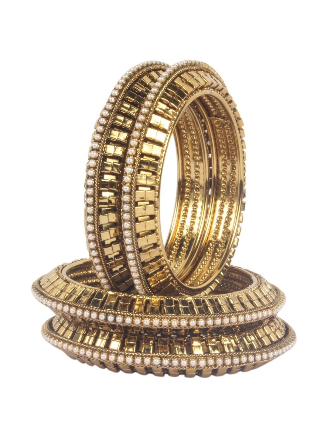 Buy Shiv Jewels Set Of 4 Women Ethnic Gold Plated Beaded Bangles ...