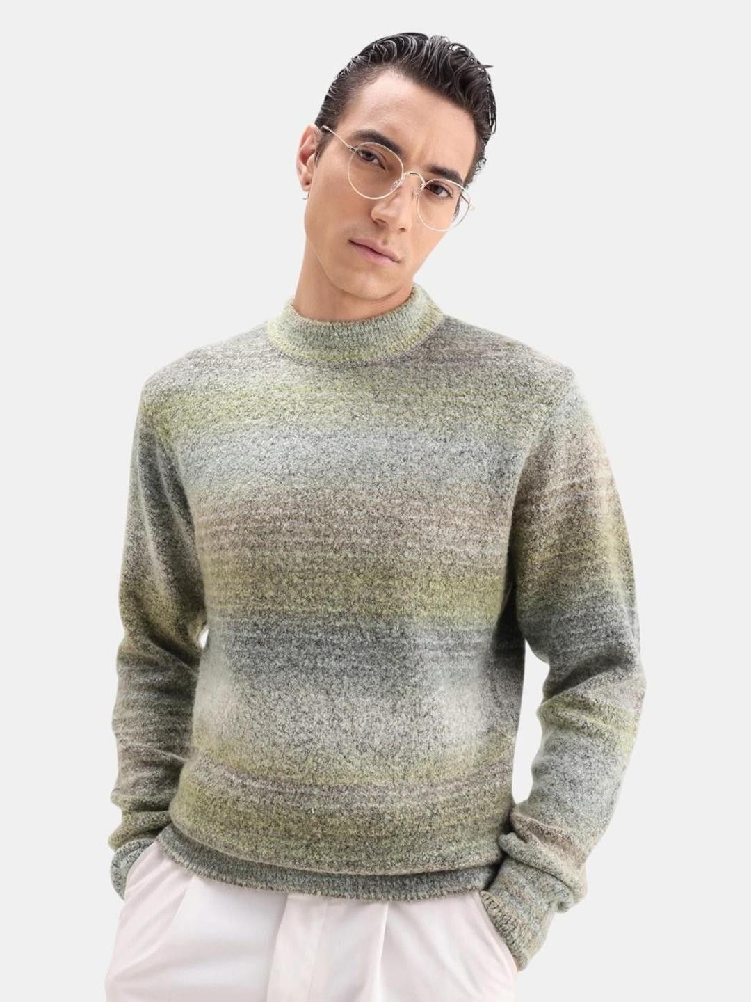 Buy RARE RABBIT Self Design Long Sleeves Round Neck Acrylic Pullover ...