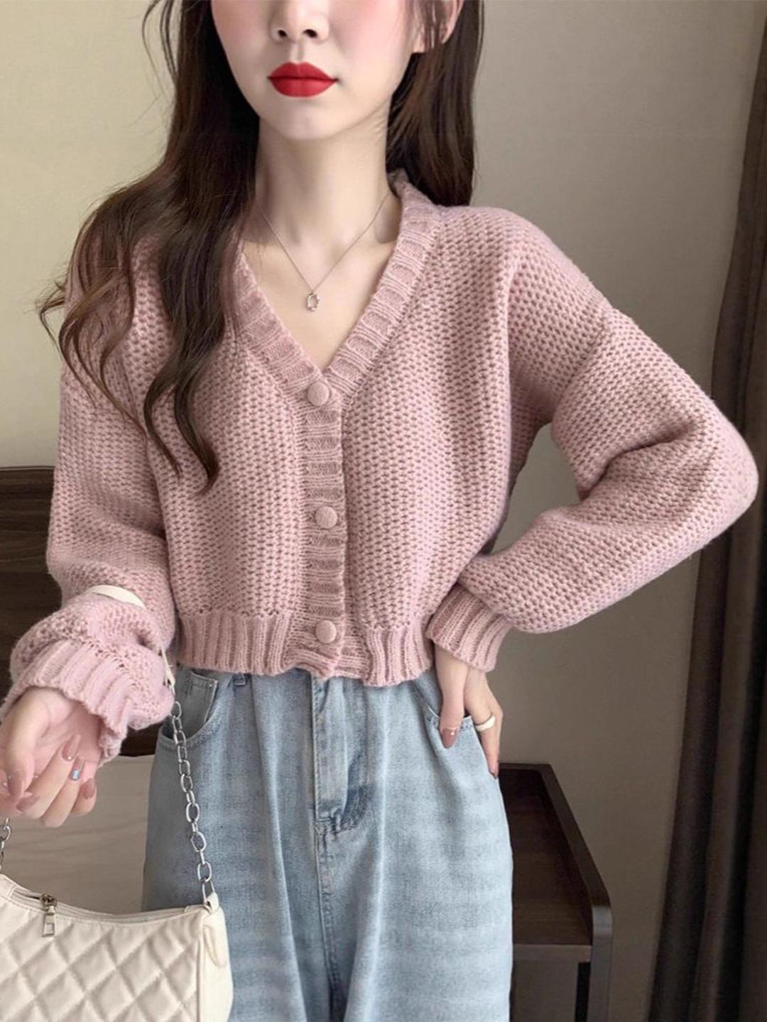 Buy StyleCast X Revolte Women V Neck Front Open Crop Sweaters ...