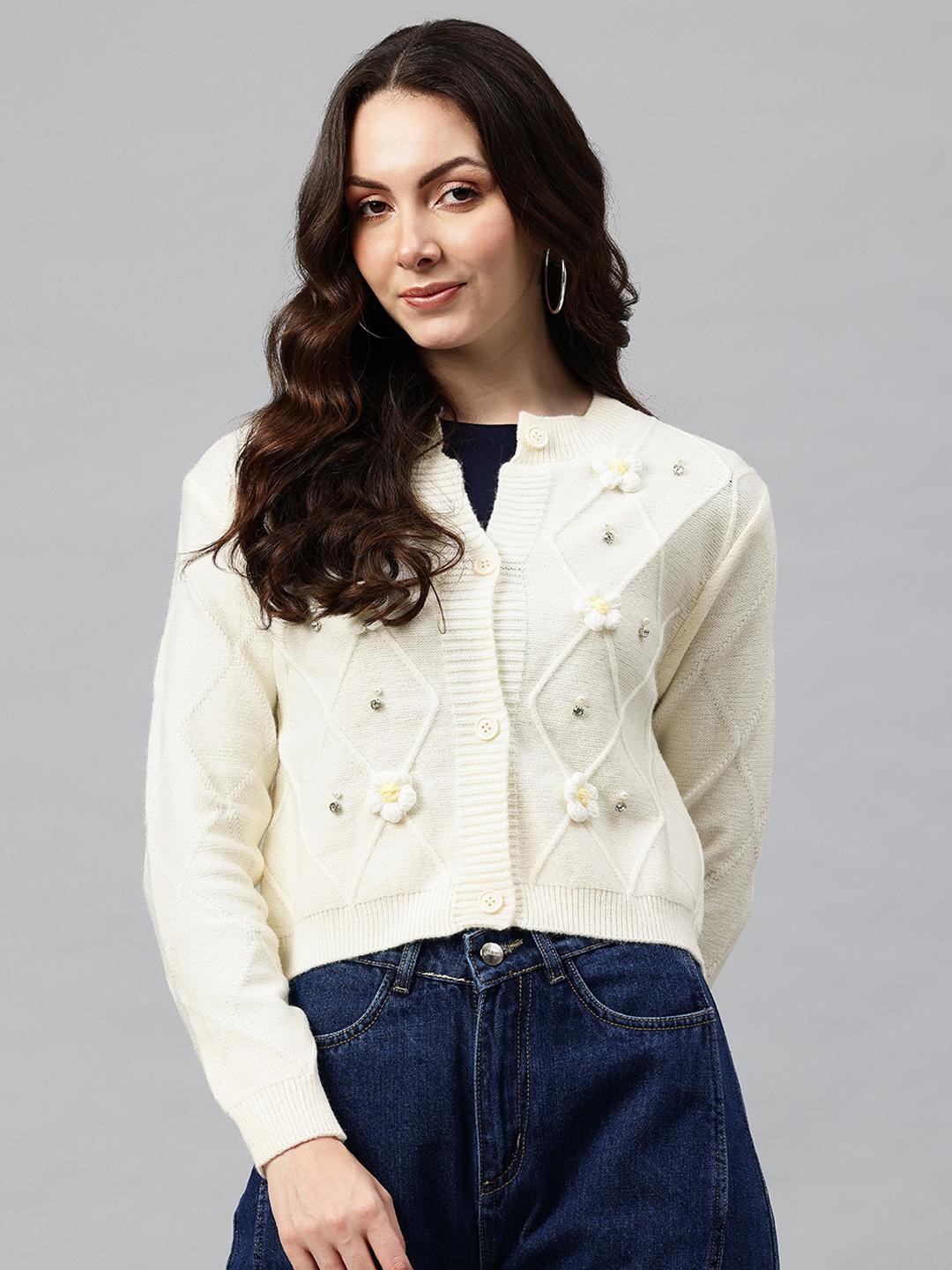 Buy Pierre Carlo Studded Floral Applique Detail Cardigan - Sweaters for ...