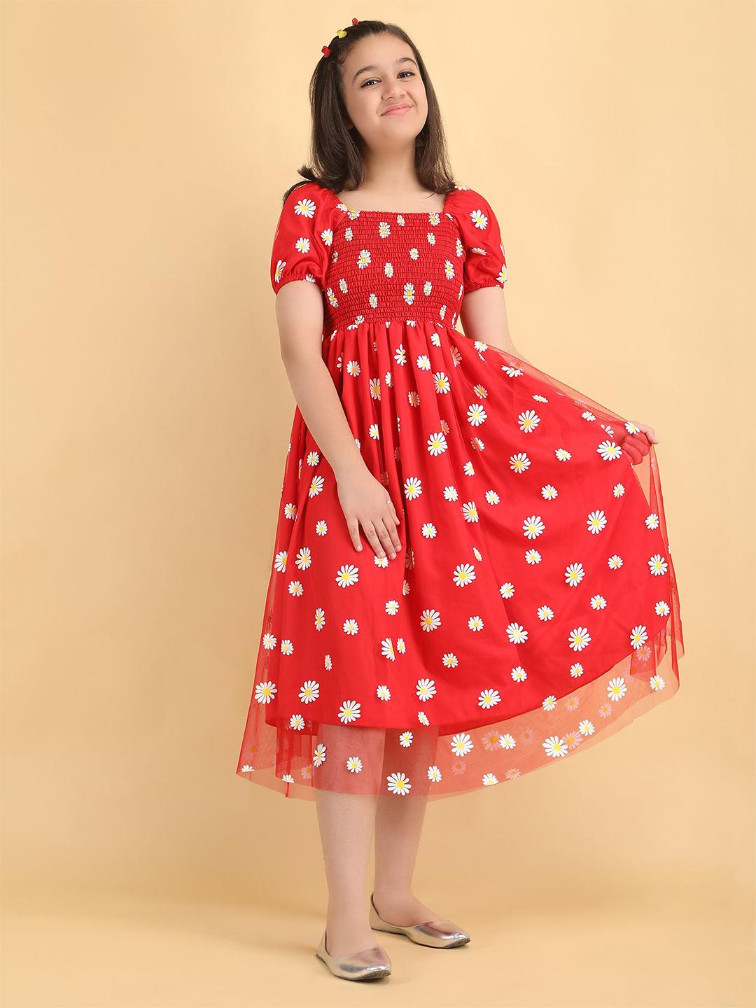 Buy PTVIZE Girls Printed Fit & Flare Square Neck Dress - Dresses for ...