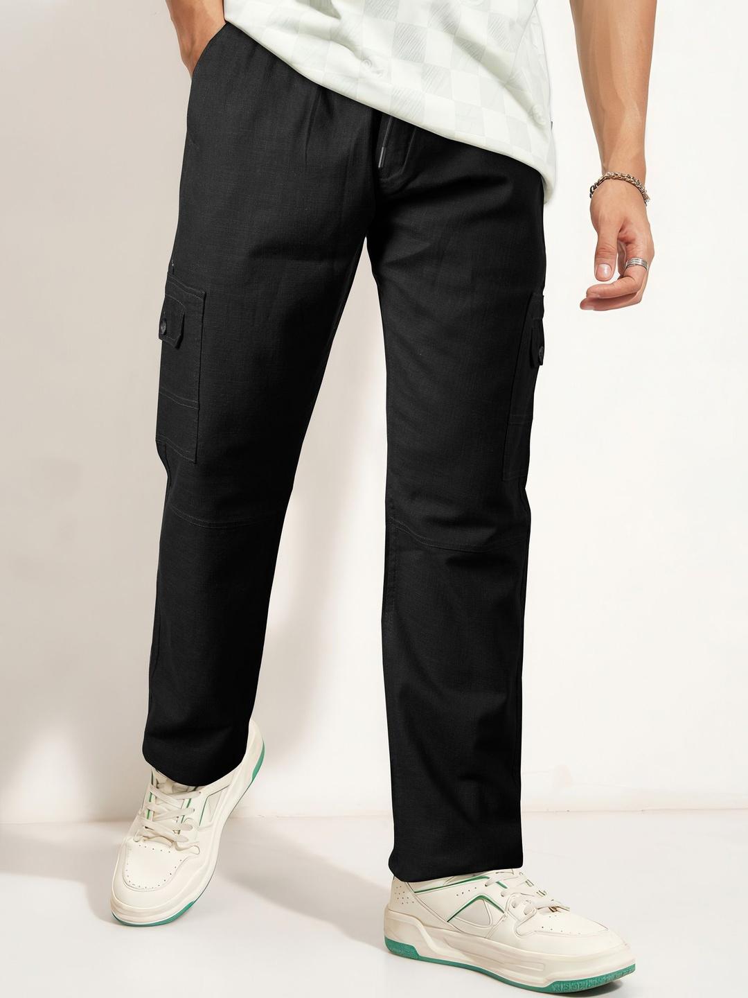 Buy Jb Just BLACK Men Solid Mid Rise Relaxed Fit Cargo Trousers ...