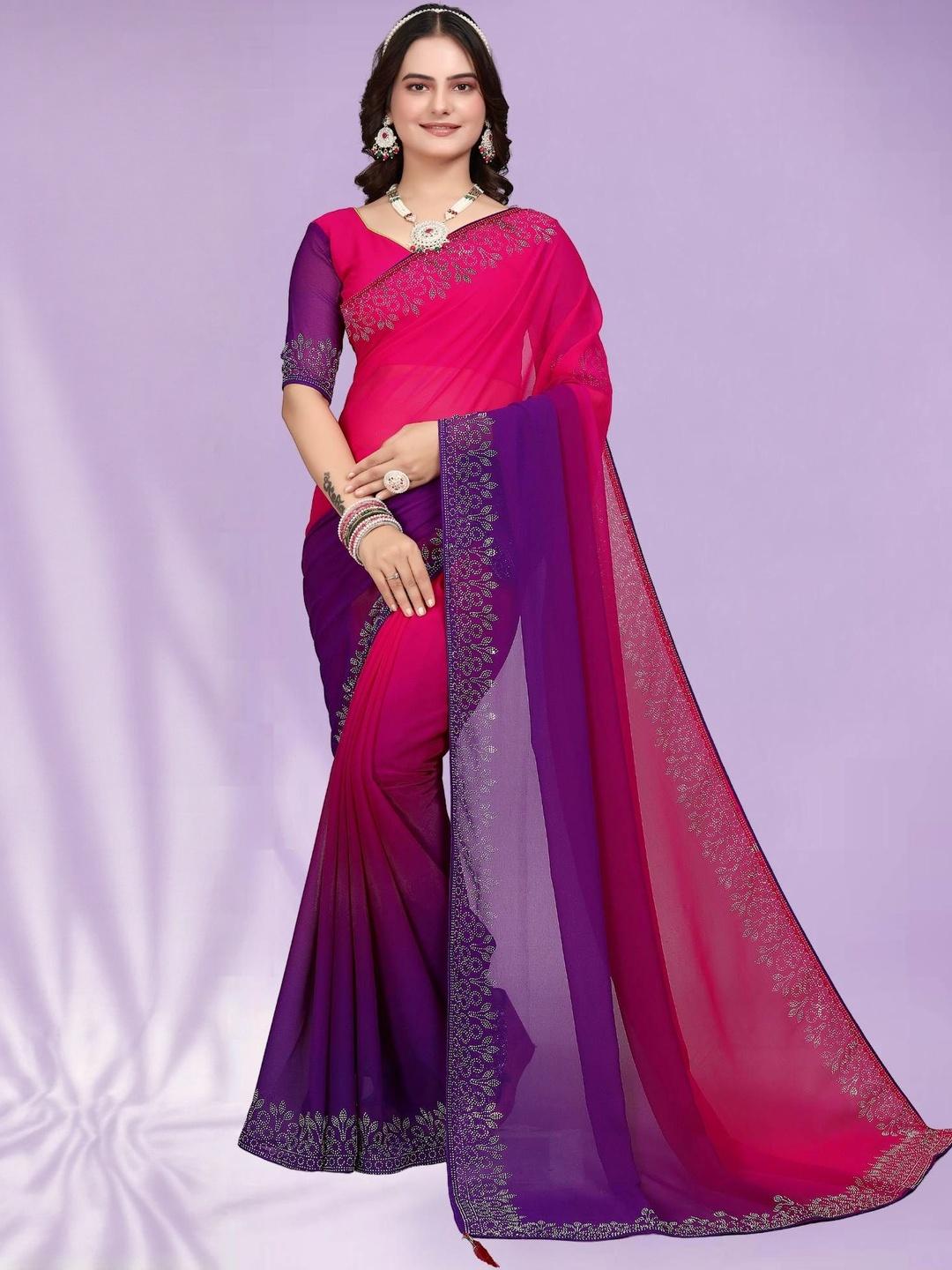 Buy Women Ethnic Pure Georgette Graceful Saree With Designer Diamond ...