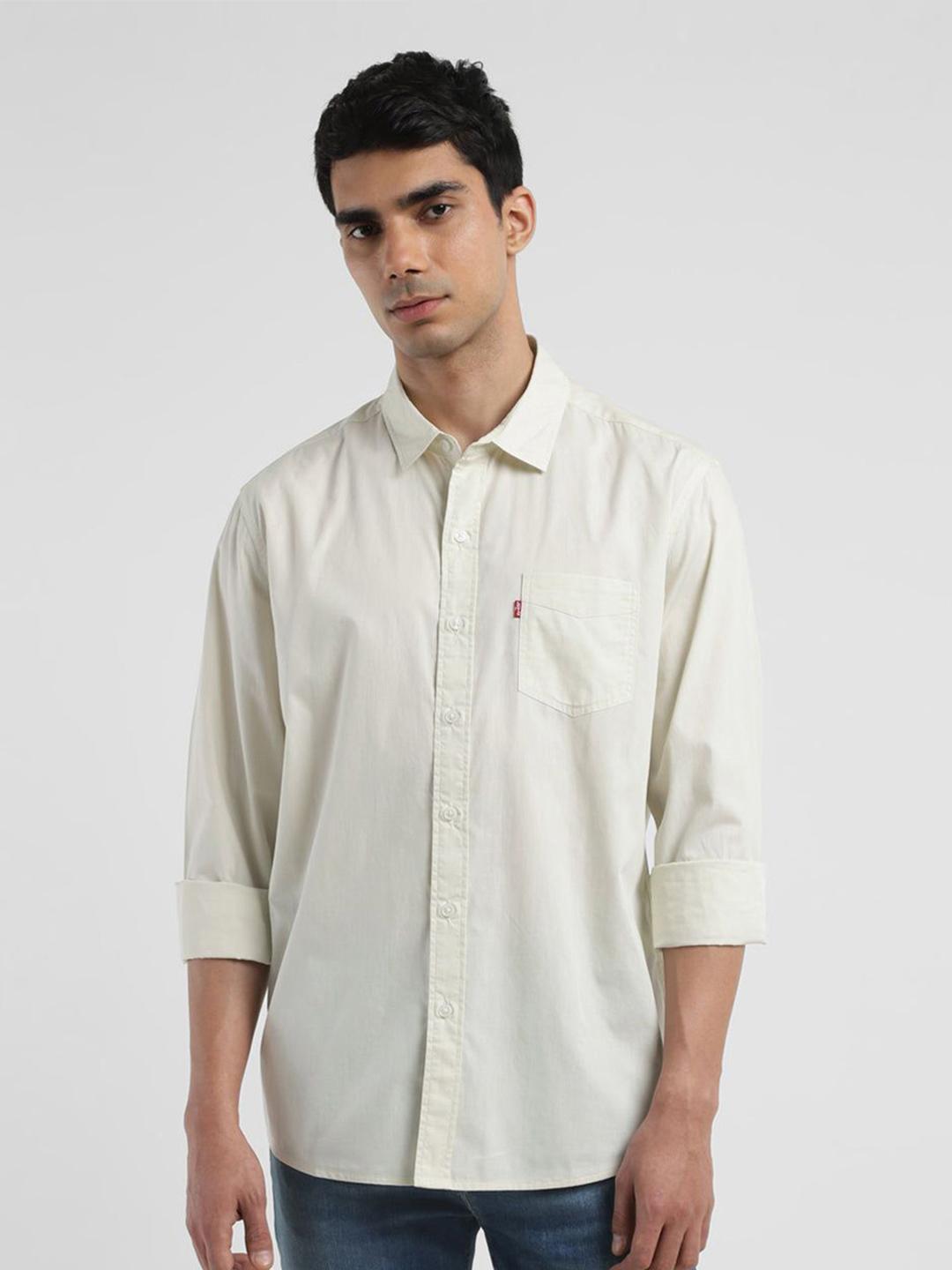 Buy Levis Men Classic Slim Fit Solid Spread Collar Pure Cotton Casual ...