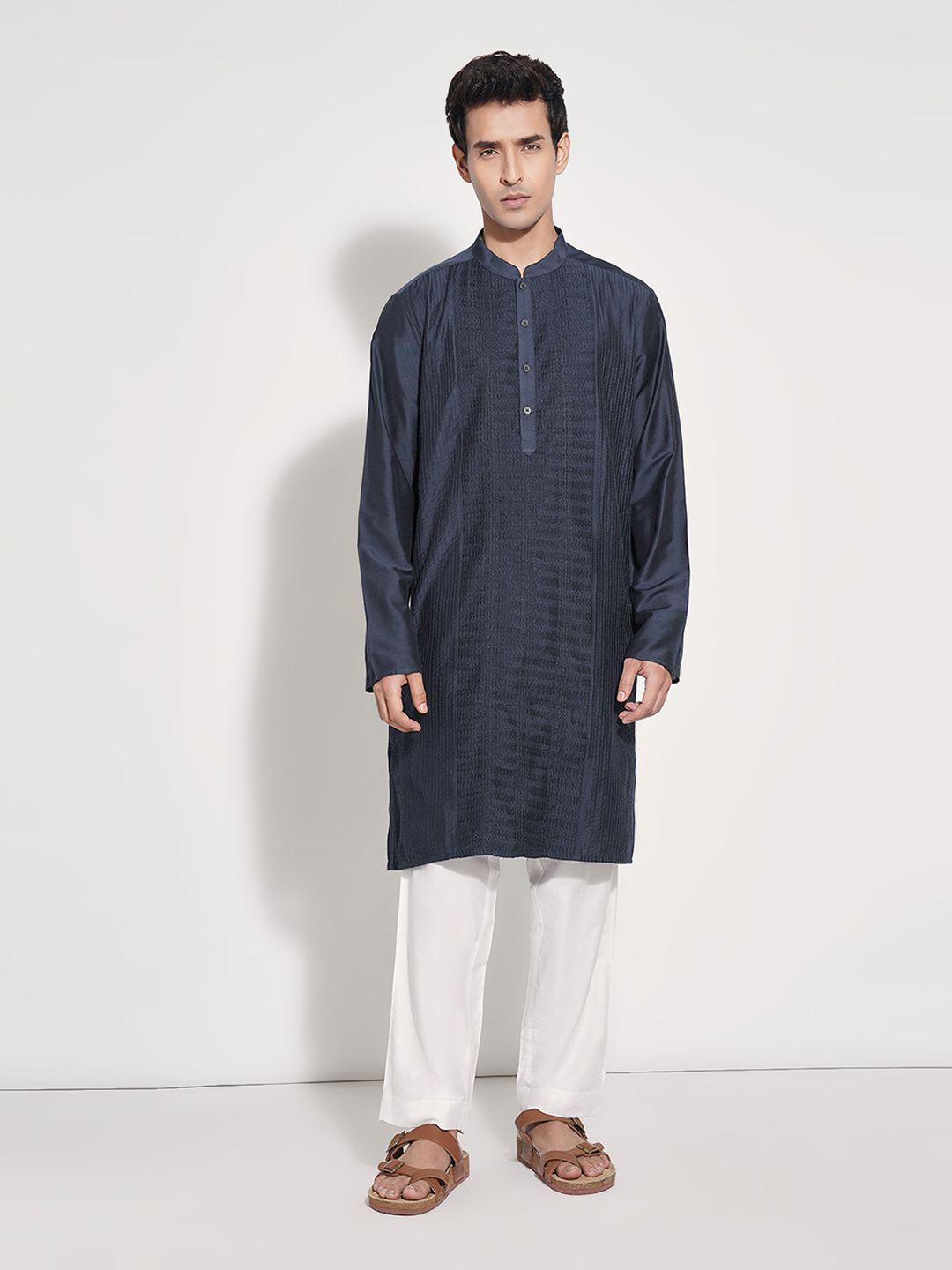 Buy Indus Route By Pantaloons Men Mandarin Collar Thread Work Straight ...