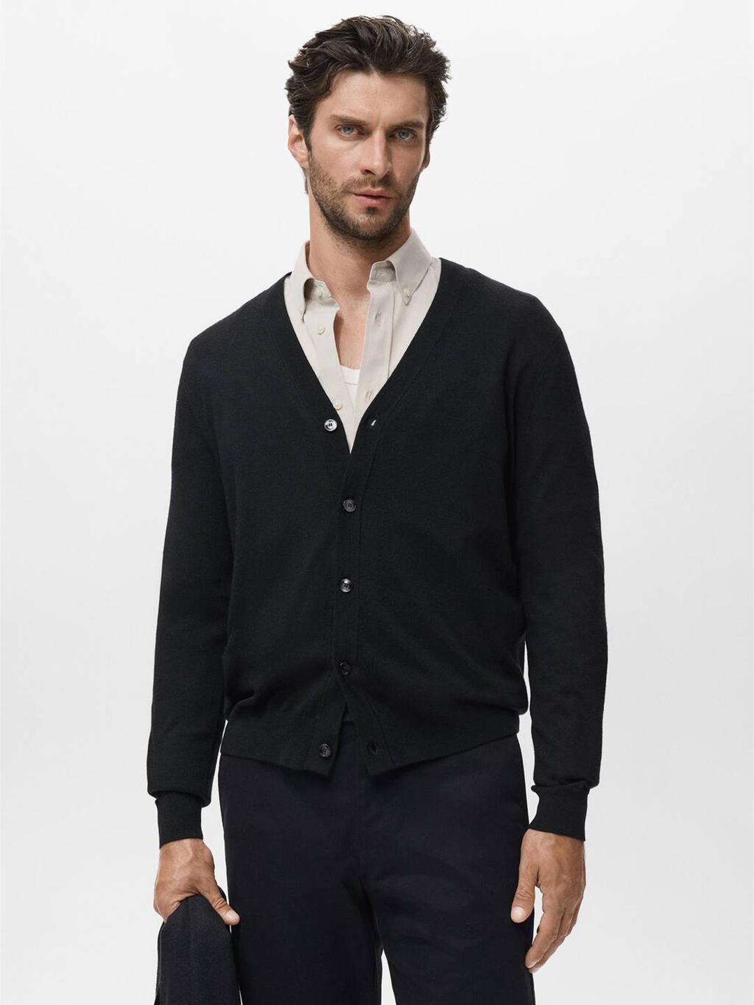 Buy MANGO MAN Pure Wool Button Down Cardigan - Sweaters for Men ...