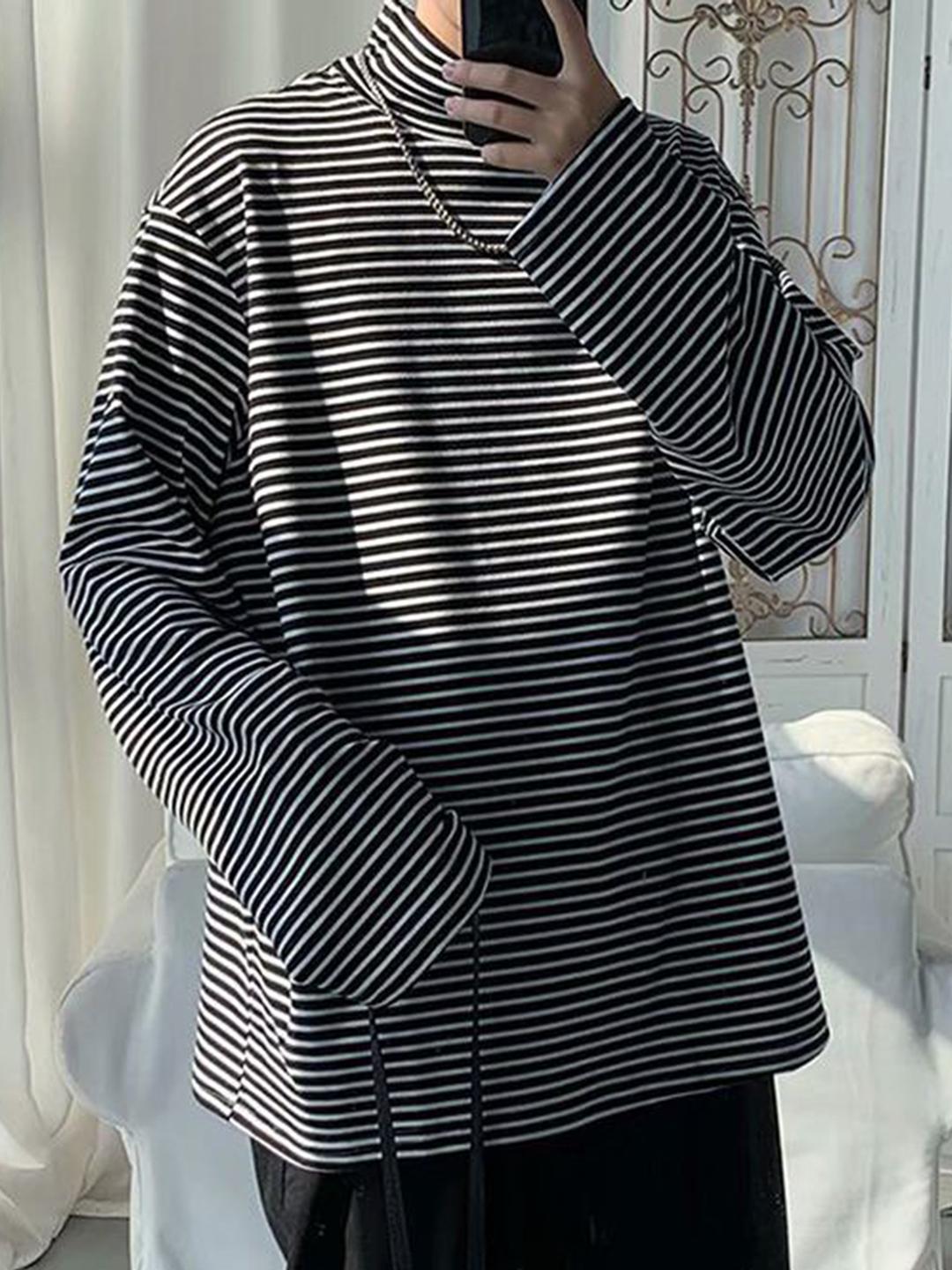 Buy StyleCast X Revolte Men Striped High Neck Drop Shoulder Sleeves ...