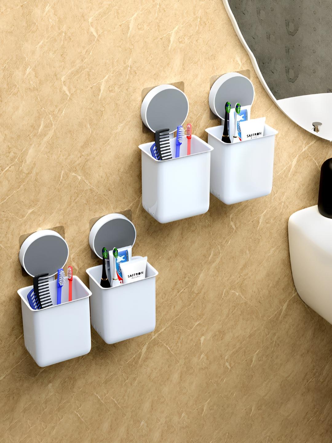 Buy Aura White 4 Pieces Self Adhesive Toothpaste Holders - Bathroom ...