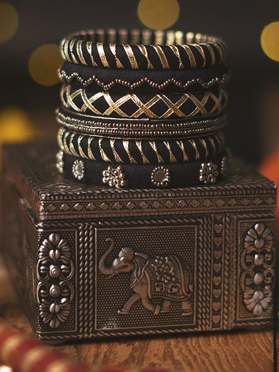 Buy Taasha Craft Set Of 6 Mirror Work Thread Bangles - Bangle for Women 36635465 | Myntra