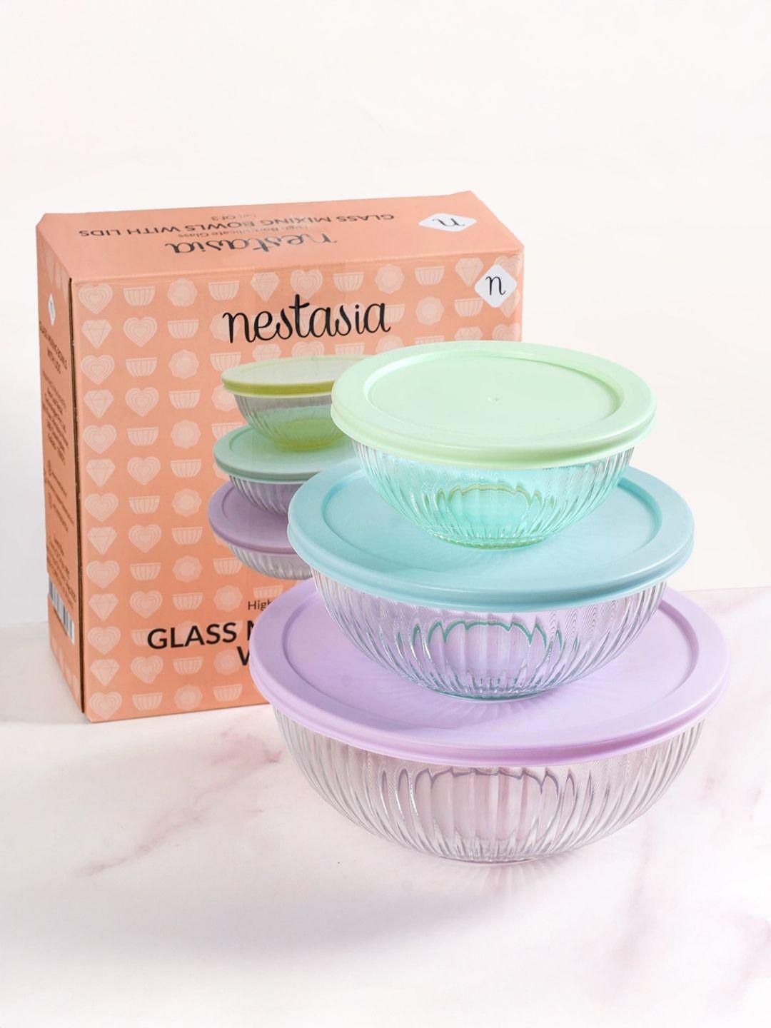 Buy Nestasia Unisex Transparent 3 Pieces Fluted Glass Containers ...