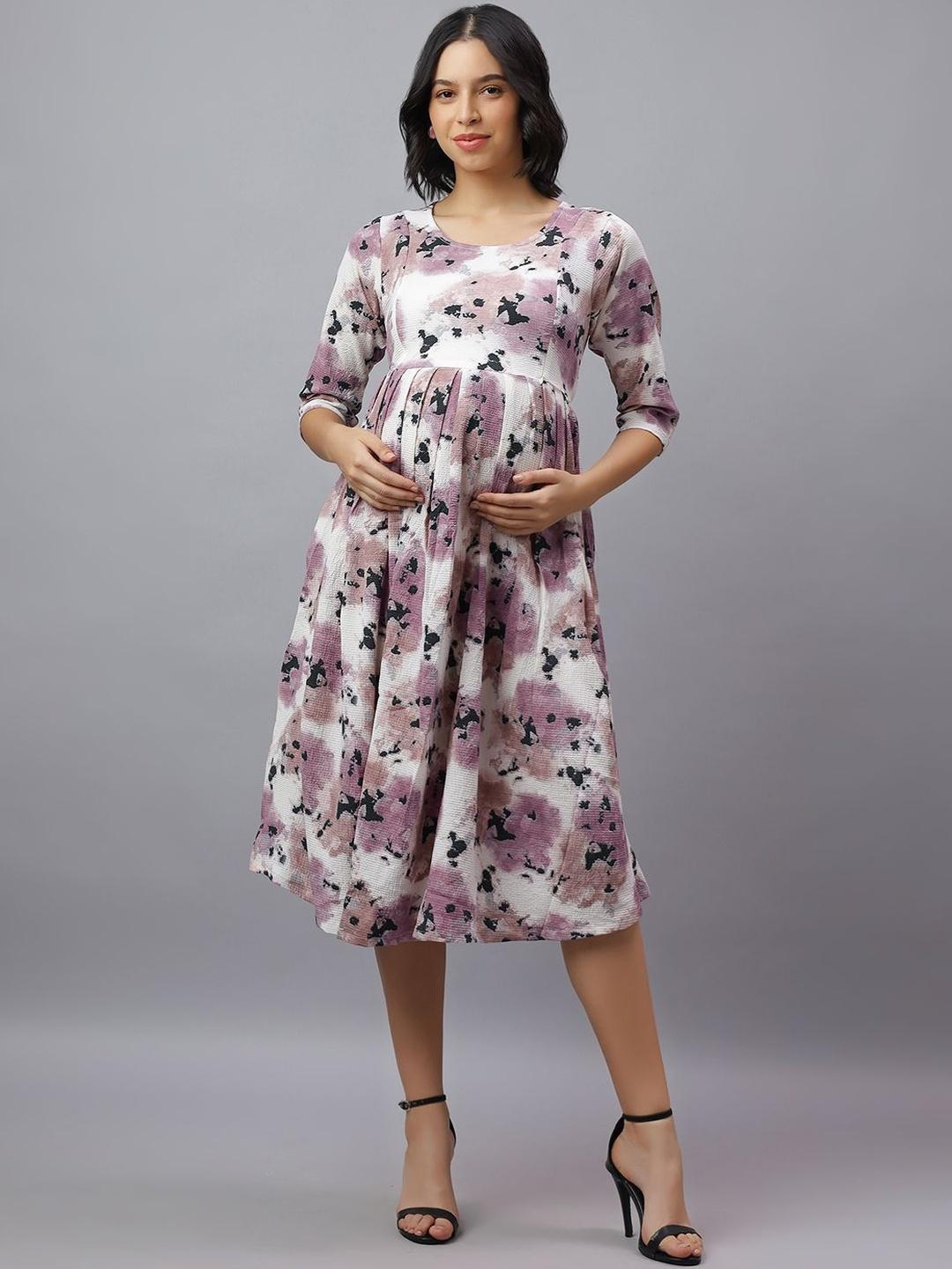 Buy Mammas Maternity Print Maternity A Line Midi Dress - Dresses for ...